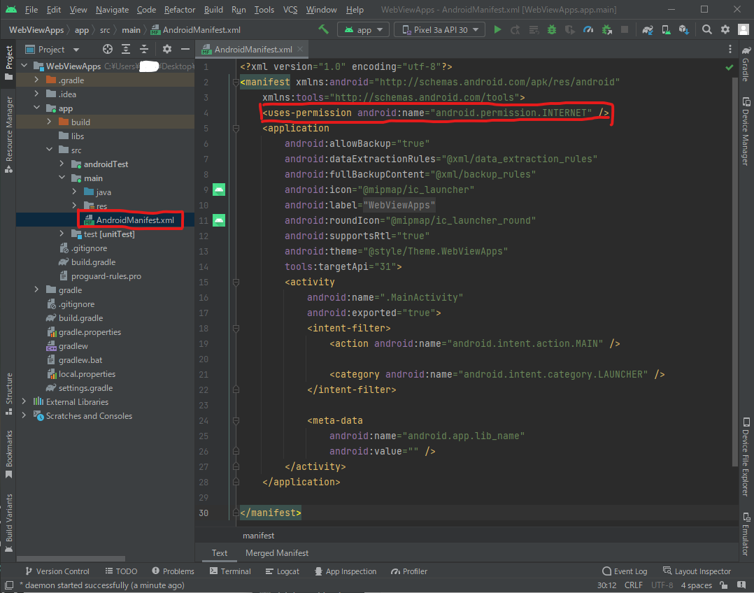 Android AppでWebViewを使うサンプル